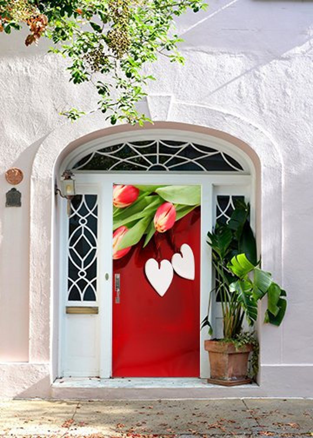 Twin Hearts & Roses Door Cover - Valentine's Day Fabric Decor - Etsy