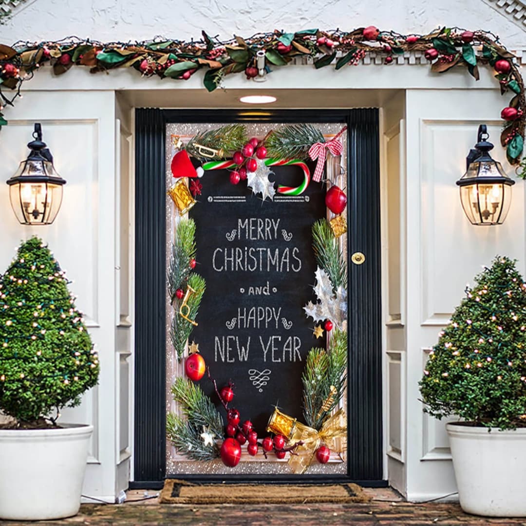 Merry Christmas and Happy New Year Door Decoration - Christmas Door ...