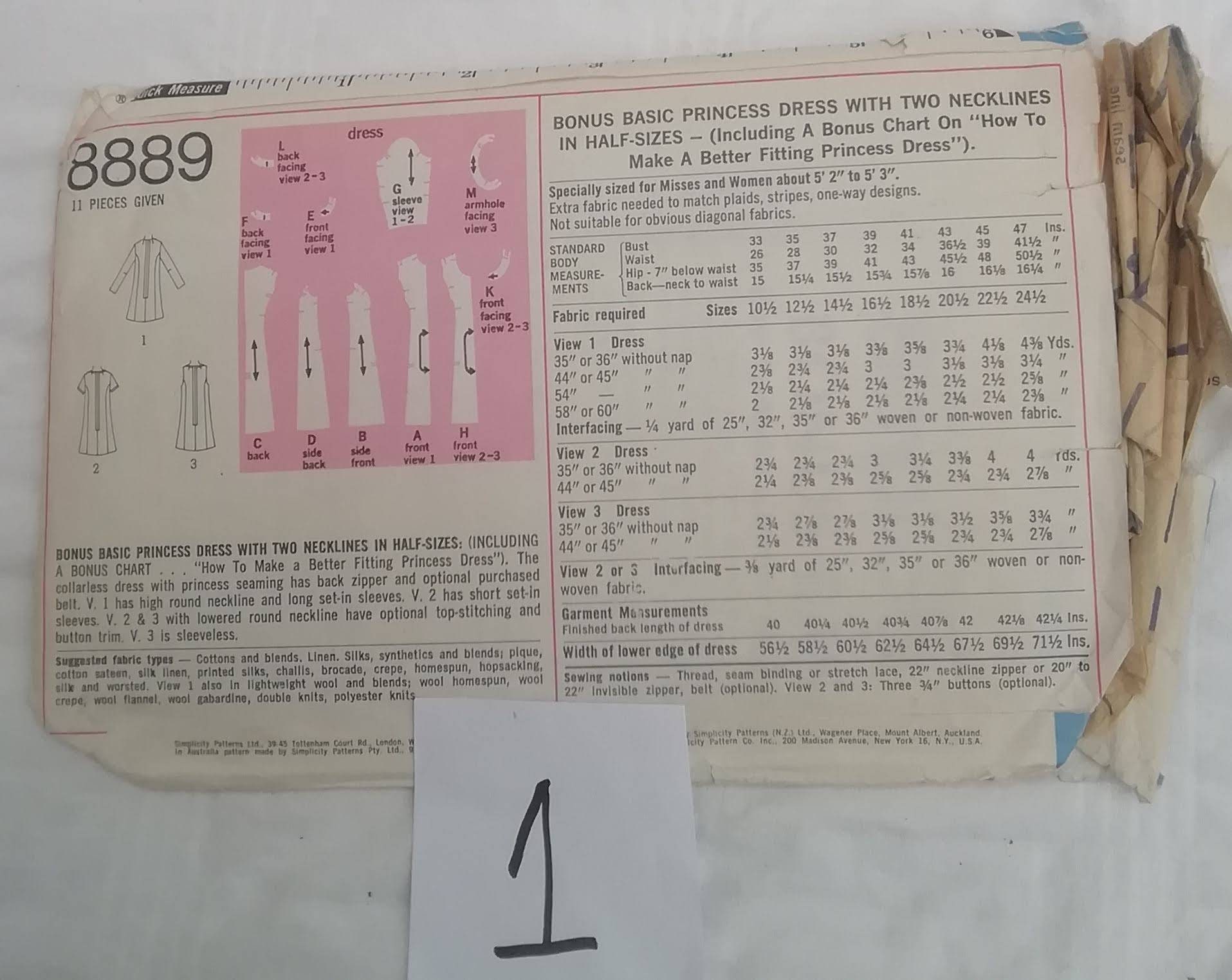 Easy Sewing Pattern for Ladies Vintage Dress Late 60s Early 70s Size 12 ...