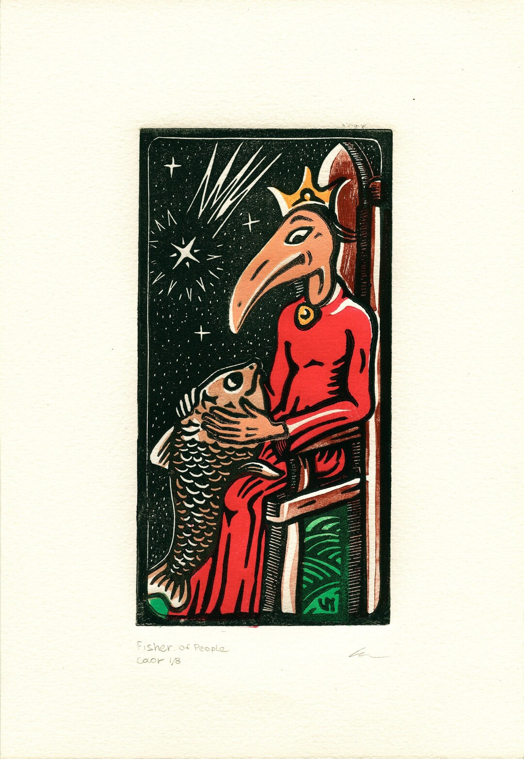 Fisher of People in Color Linocut Print - Etsy