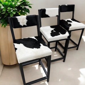 Genuine Cowhide Counter Stool / Bar Stool With Back Support FPBK priced ...