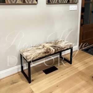 Cowhide and Steel Entryway Bench | Modern Dining Bench | Industrial ...