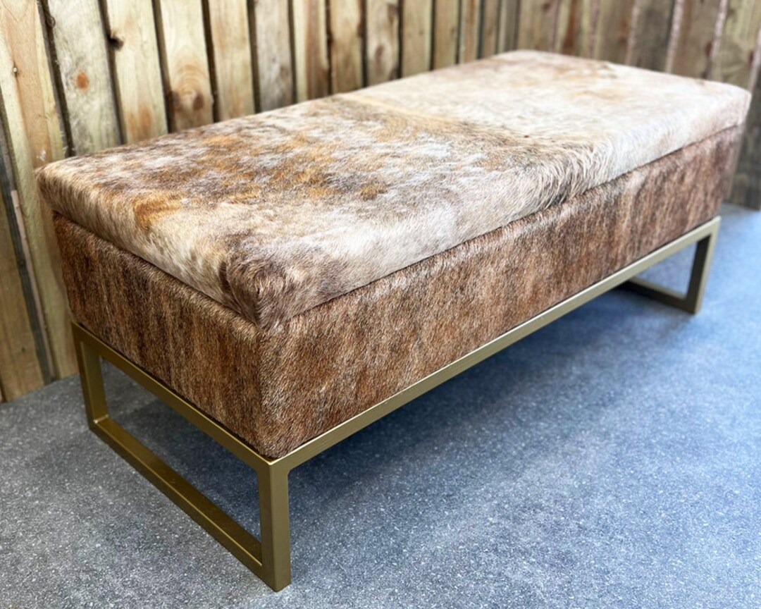 The Liberty Cowhide and Steel Storage Ottoman / Storage Chest Handmade ...