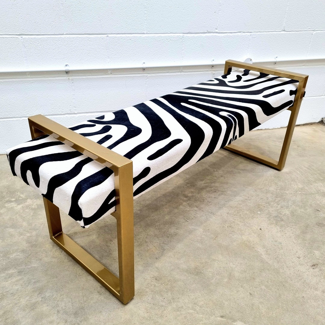 Casey Custom - Cowhide Bench / Cowhide Ottoman With Zebra Pattern Hide ...