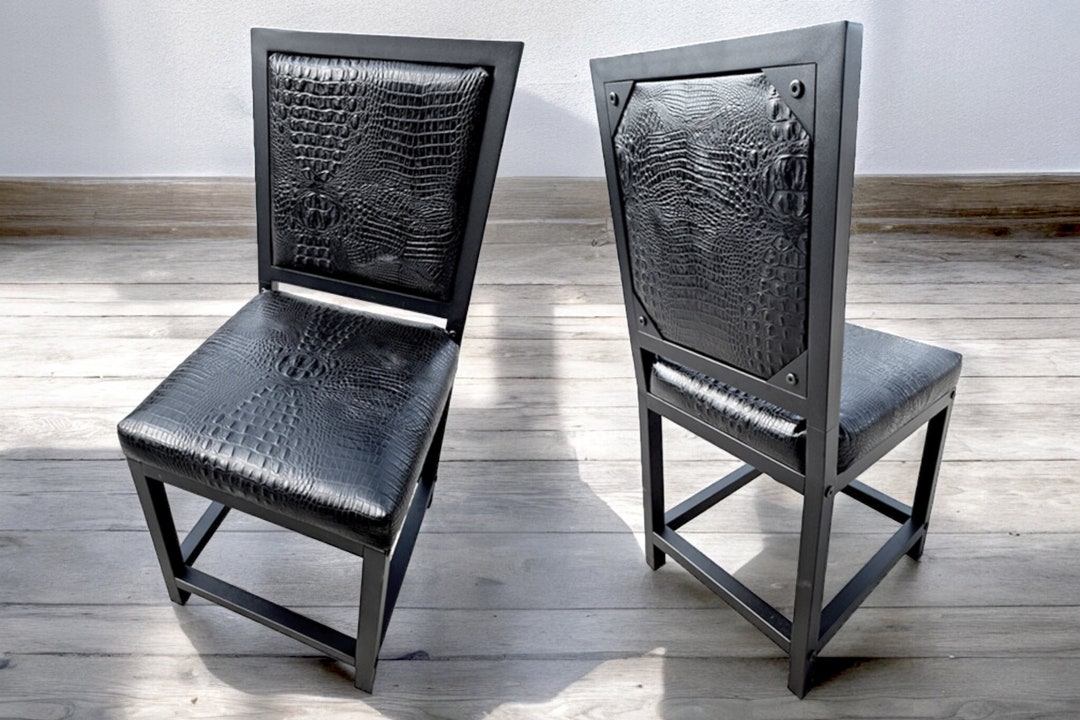 Crocodile Black or Tan Genuine Leather Dining Chair Embossed Crocodile ...