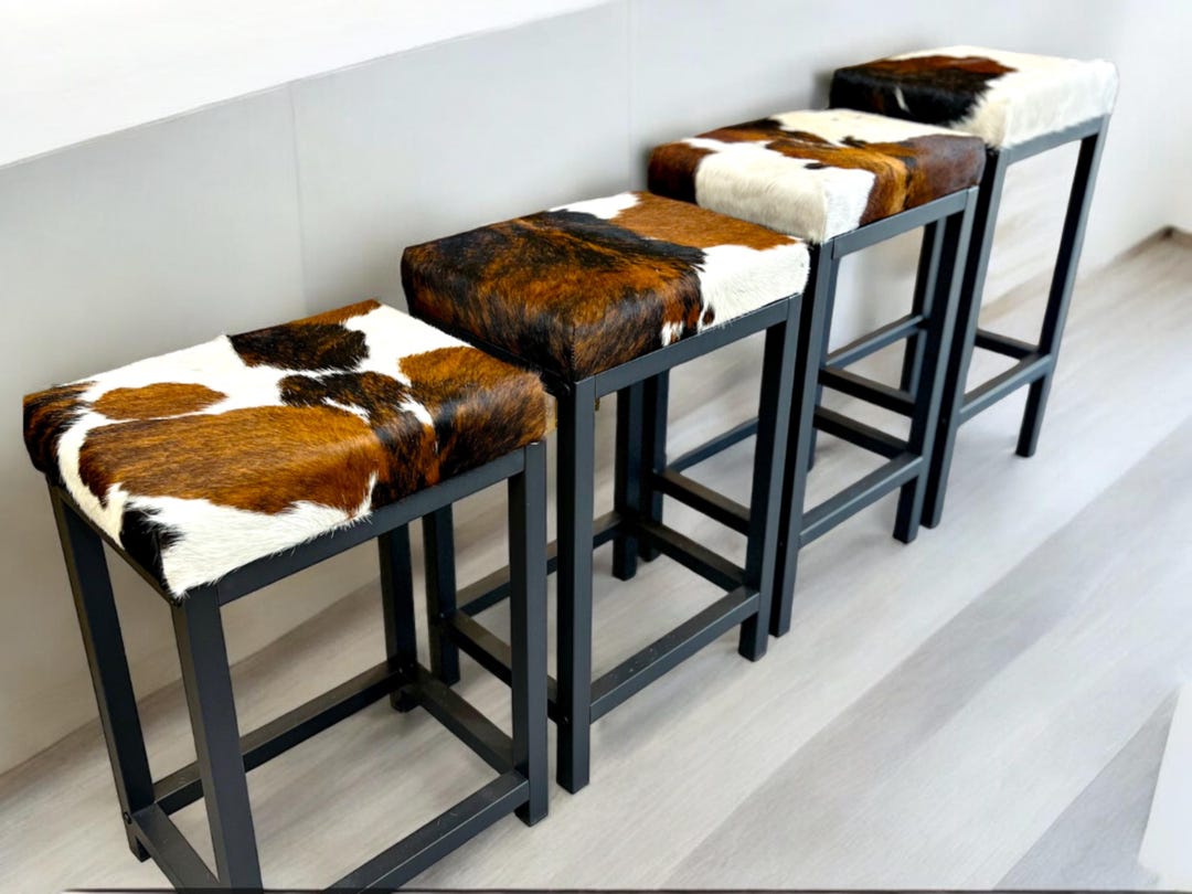 Handmade Genuine Cowhide and Steel Counter Stools / Cowhide Bar Stools ...