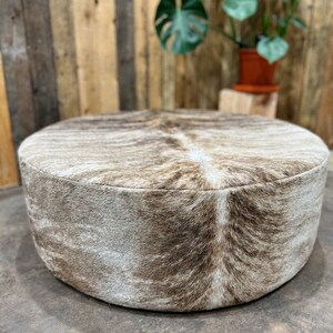 Cowhide Ottoman / Round Cowhide Footstool - Custom Made - Handmade in ...