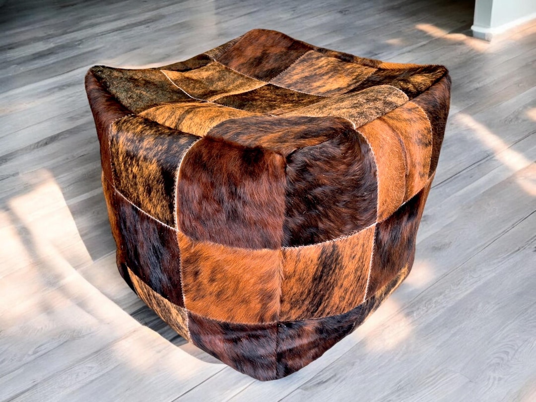 Large Brindle Cowhide Pouf, Handmade Foot Stool, Bean Bag, Genuine ...
