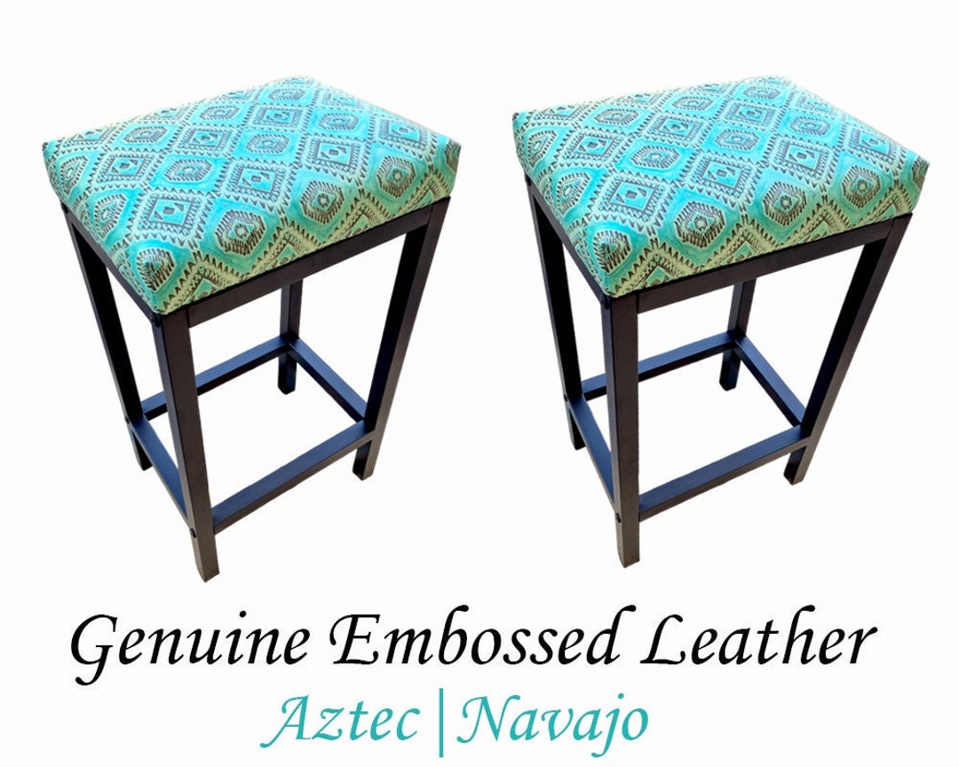 Turquoise Leather Navajo Aztec Leather Bar Stool / Counter Stool ...