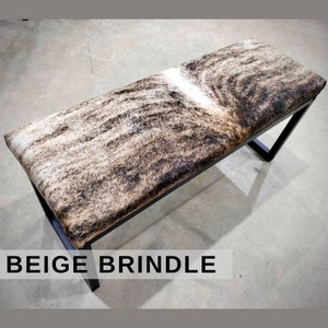 Cowhide and Steel Entryway Bench | Modern Dining Bench | Industrial ...