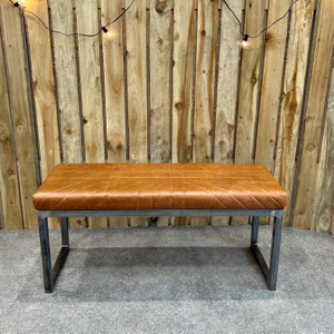 Vintage Tan Leather Bench / Union Jack Genuine Distressed Leather ...