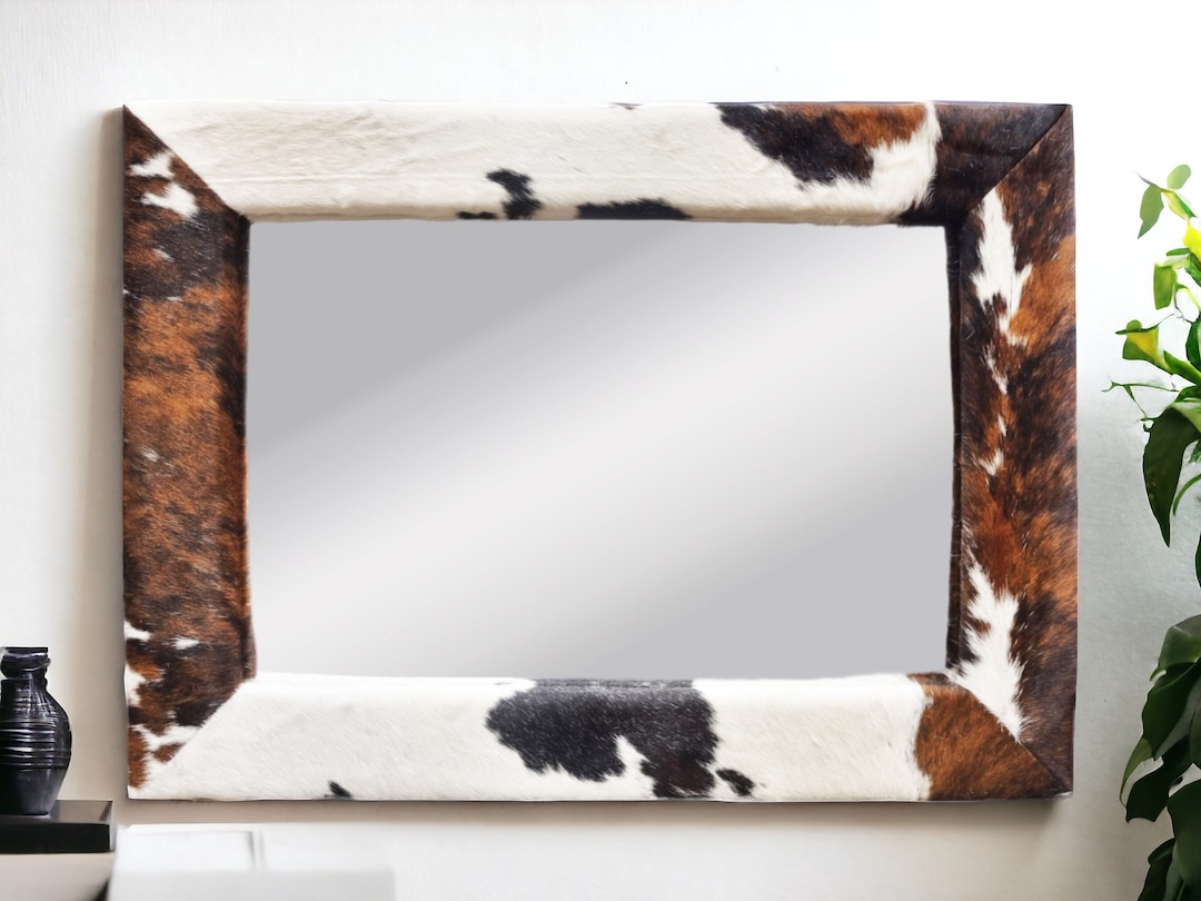 Genuine Tri Color Cowhide Mirror - 37" Wide Mirror With a Stunning ...