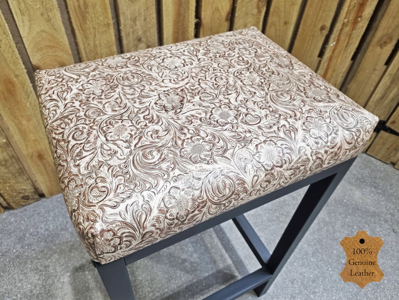 Embossed Leather Bar Stool / Counter Stools / Ivory Chocolate Embossed ...