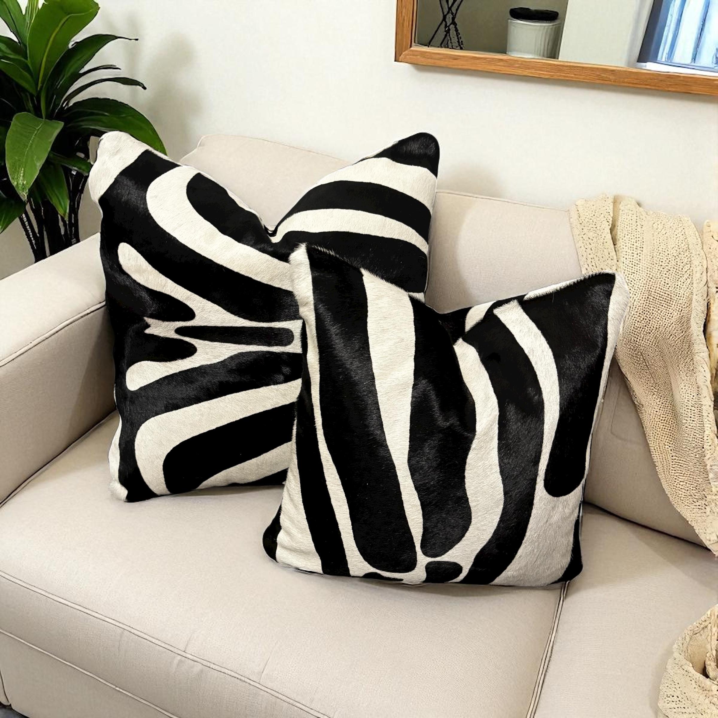Zebra Print Genuine Cowhide Cushion Cover | Pillow Cover | Handmade ...