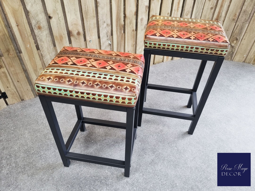 Counter Stool / Bar Stool Genuine Leather Aztec Embossed - Various Seat ...