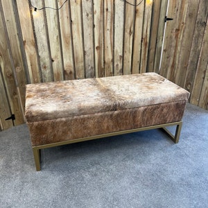 The Liberty Cowhide and Steel Storage Ottoman / Storage Chest Handmade ...