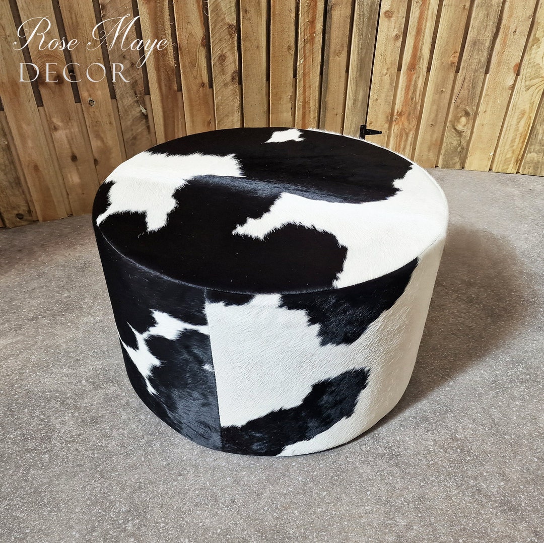Cowhide Ottoman / Round Cowhide Footstool Custom Made - Etsy