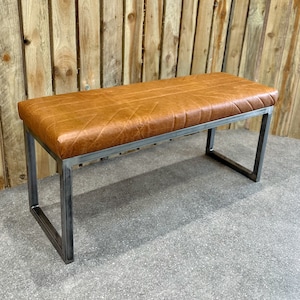 Vintage Tan Leather Bench / Union Jack Genuine Distressed Leather ...