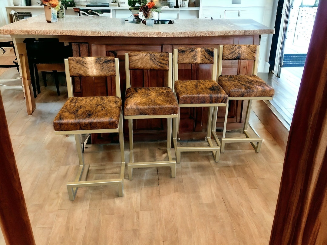 Unique Cowhide Counter Stools With Backs / Cowhide Bar Stools RGBK - Etsy