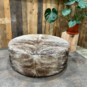 Genuine Cowhide Round Ottoman, Ottoman Coffee Table, Pouf Footstool ...