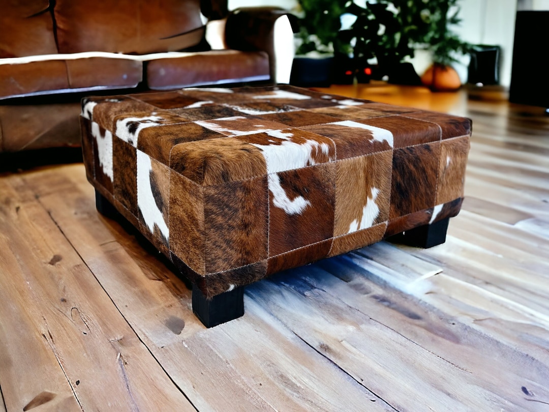 Patchwork Genuine Cowhide Ottoman Coffee Table, Pouf Ottoman Footstool ...