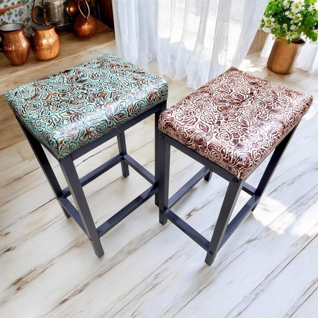 Genuine Leather Rose Pattern Embossed Stools, Available in Various Seat ...