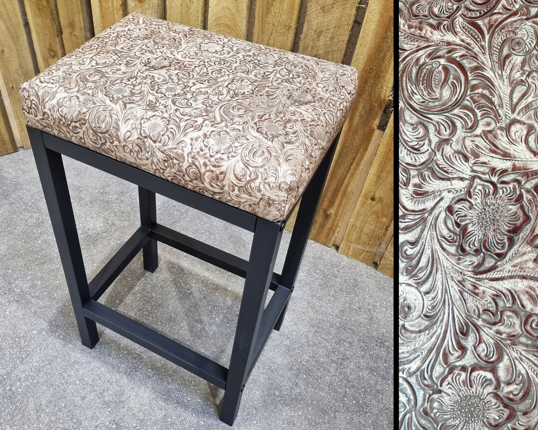 Embossed Leather Bar Stool / Counter Stools / Ivory Chocolate Embossed ...
