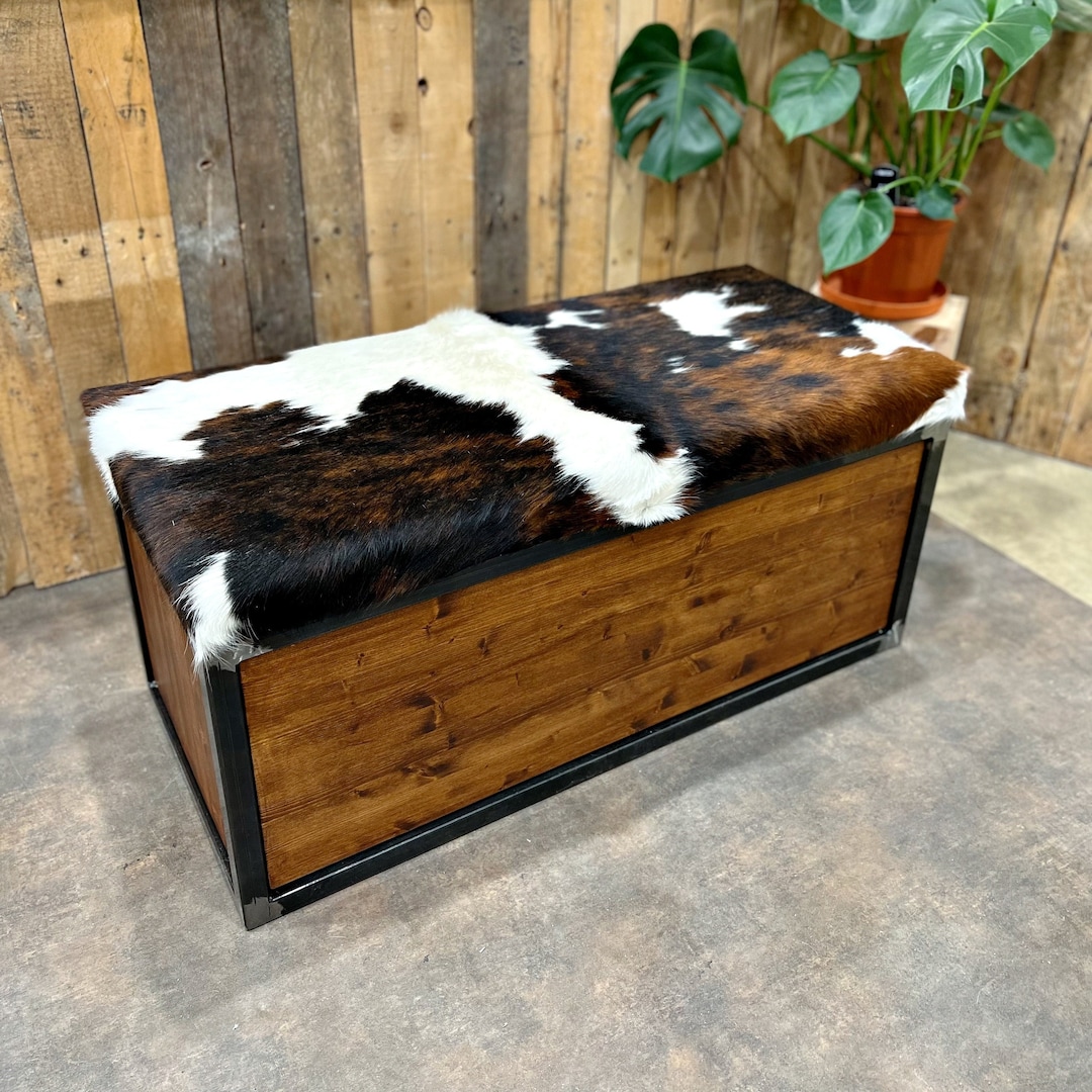 Rustic Cowhide and Timber Storage Chest Trunk - Handmade in a Colour of ...