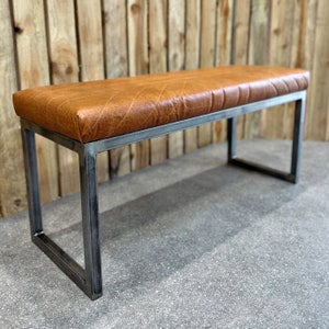 Vintage Tan Leather Bench / Union Jack Genuine Distressed Leather ...