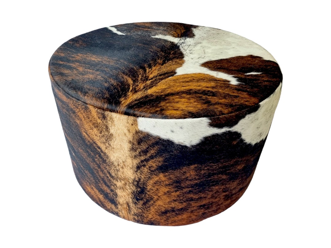 Genuine Cowhide Round Ottoman Cowhide Coffee Table Handmade Using a ...