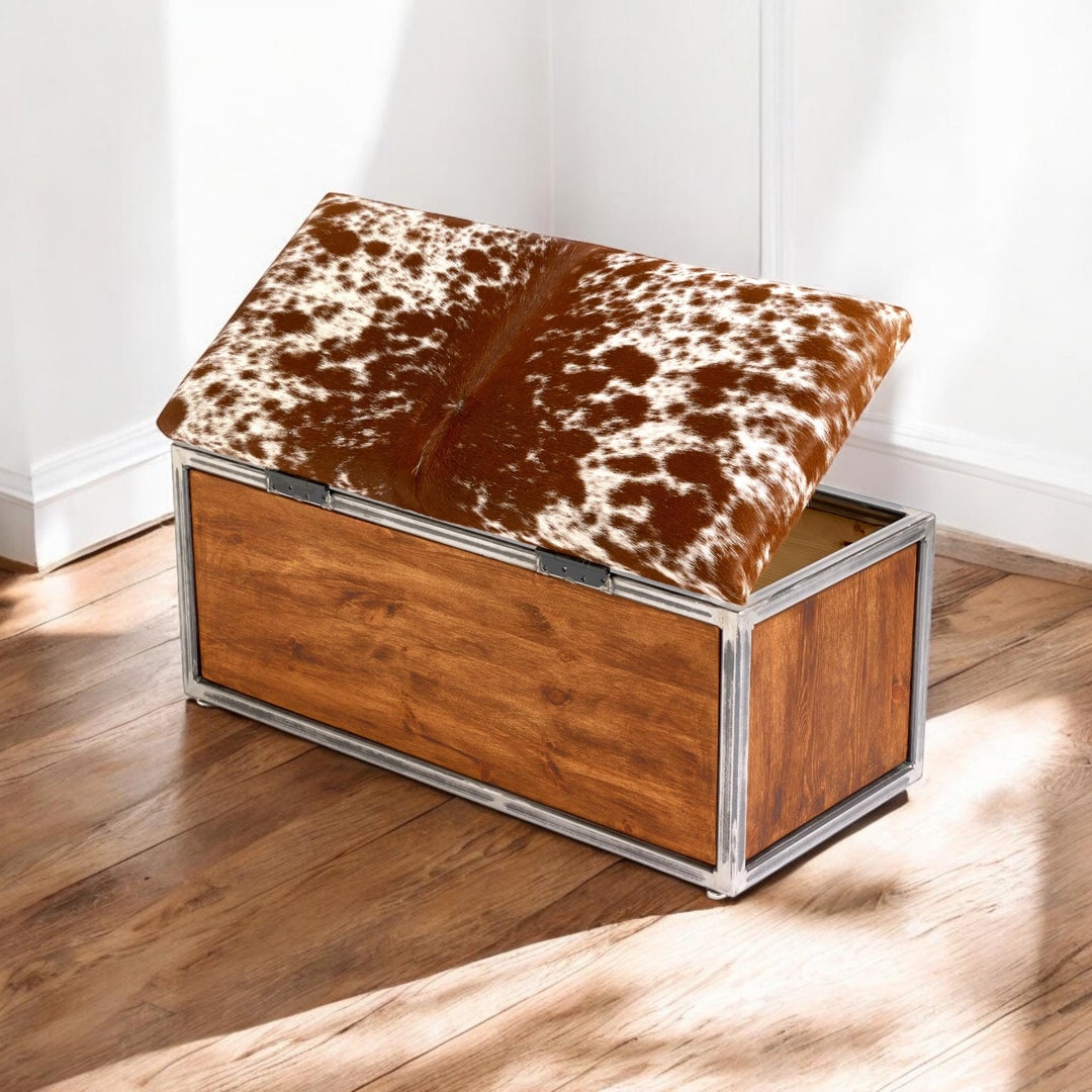 Stunning Cowhide and Timber Chest Ottoman - Handmade in a Colour of ...