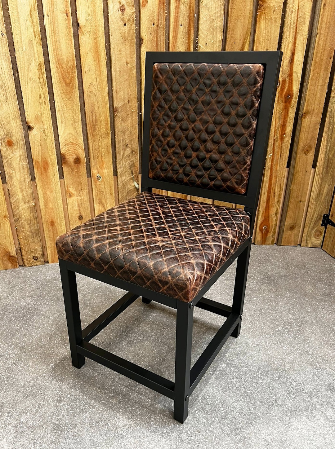 Leather Dining Chair With Diamond Stitch Walnut Leather Genuine Leather ...