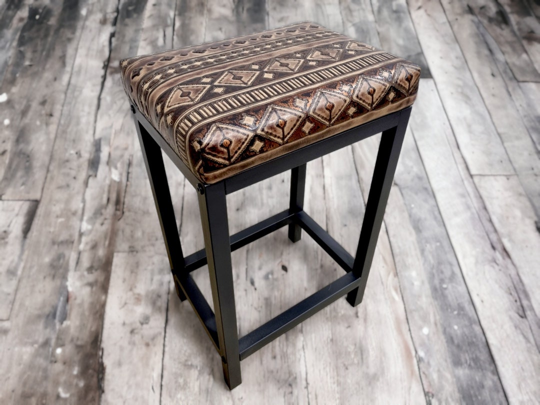 Navajo Aztec Brown & Copper Leather Bar Stool / Leather Counter Stool - - Worldwide Shipping -FP ...