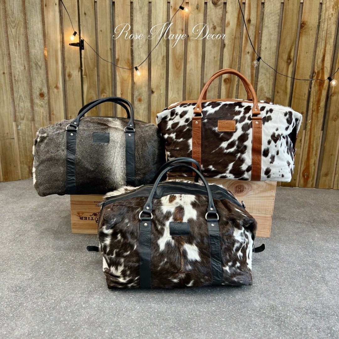 Large Cowhide Duffle Bag | Cowhide Weekend Bag | Overnight Bag ...