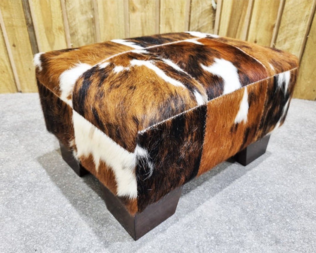 Tri-color Patchwork Cowhide Foot Stool / Footrest - Etsy UK