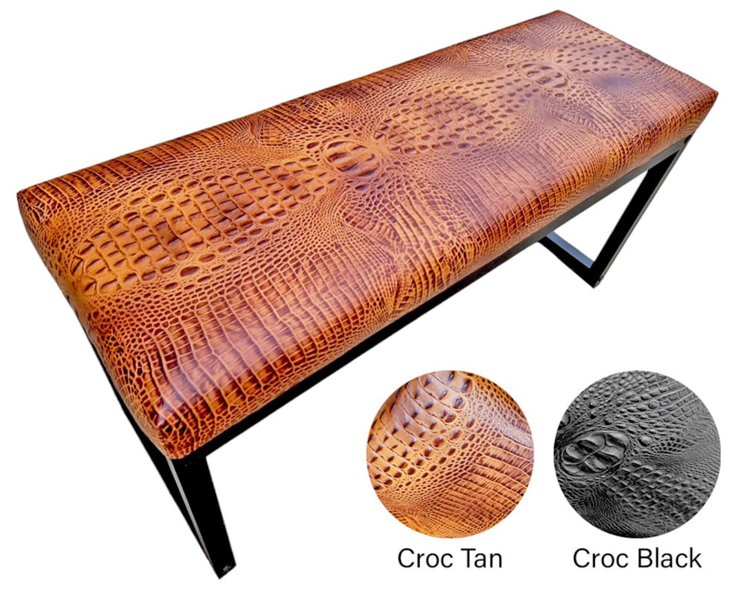 Crocodile Genuine Leather Bench With Embossed Crocodile Look Pattern ...