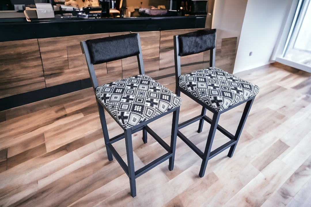Cowhide Bar Stool | Cowhide Counter Stool With Backs Aztec Fabric (SOLD ...