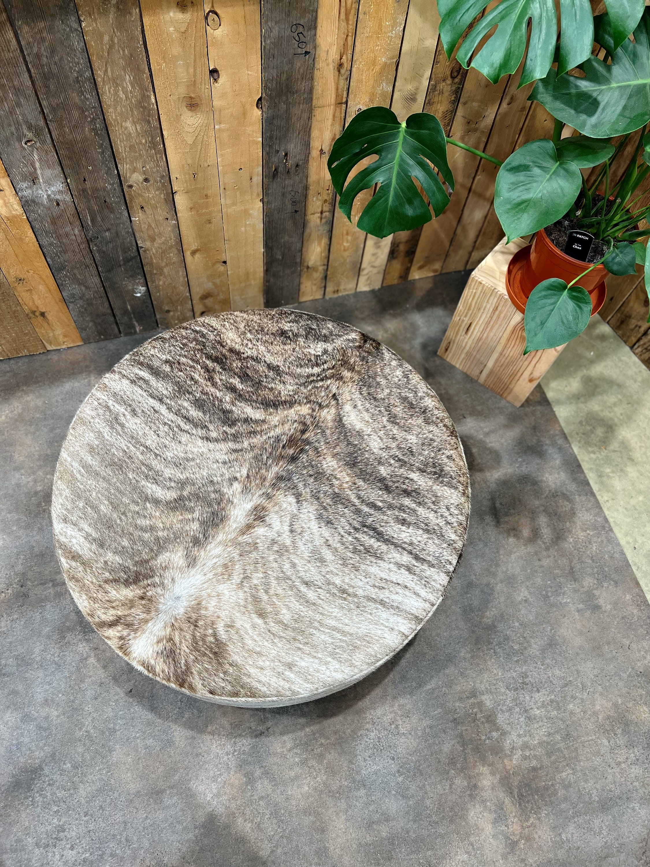 Genuine Cowhide Round Ottoman, Ottoman Coffee Table, Pouf Footstool ...