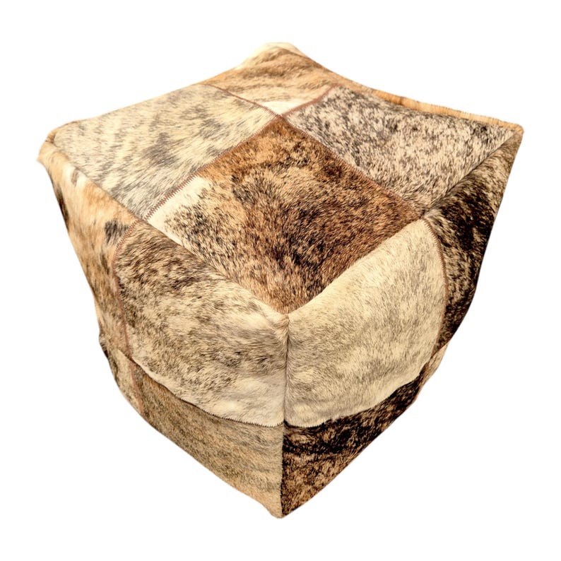 Genuine Cowhide Patchwork Bean Bag Cube Handmade in Beige Brindle ...