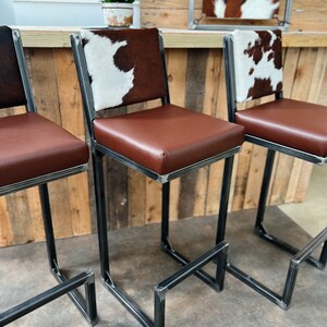 PAIR of Cowhide and Leather Bar Stools With Back Supports / - Etsy