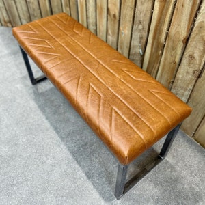 Vintage Tan Leather Bench / Union Jack Genuine Distressed Leather ...