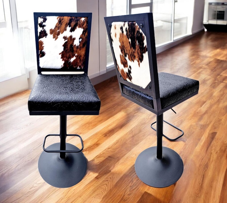 Genuine Cowhide Leather Counter Stool With Backs, Bar Height Kitchen ...