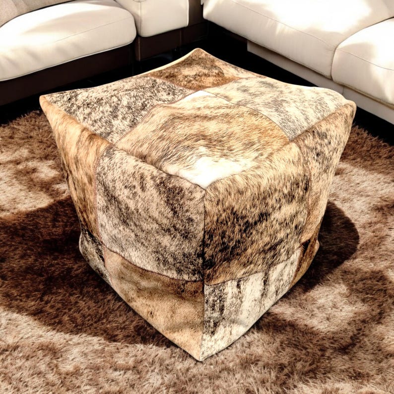 Genuine Cowhide Patchwork Bean Bag Cube Handmade in Beige Brindle ...