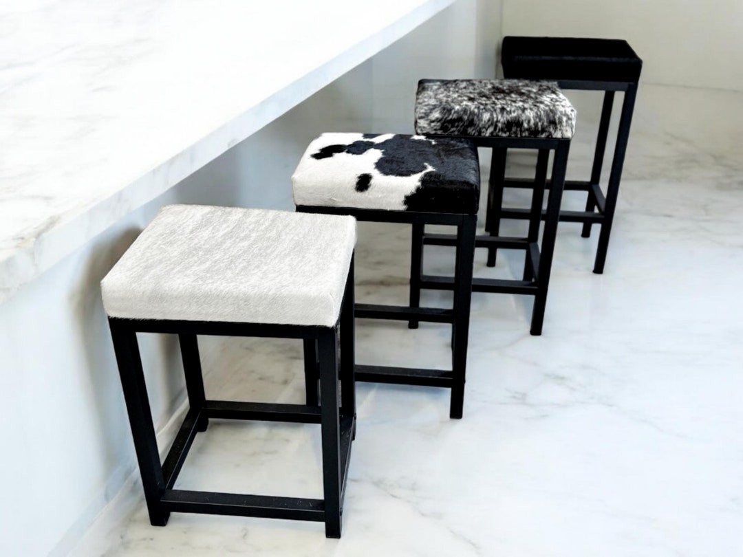 Cowhide and Steel Counter Top Stools / Cowhide Bar Stools With Black ...