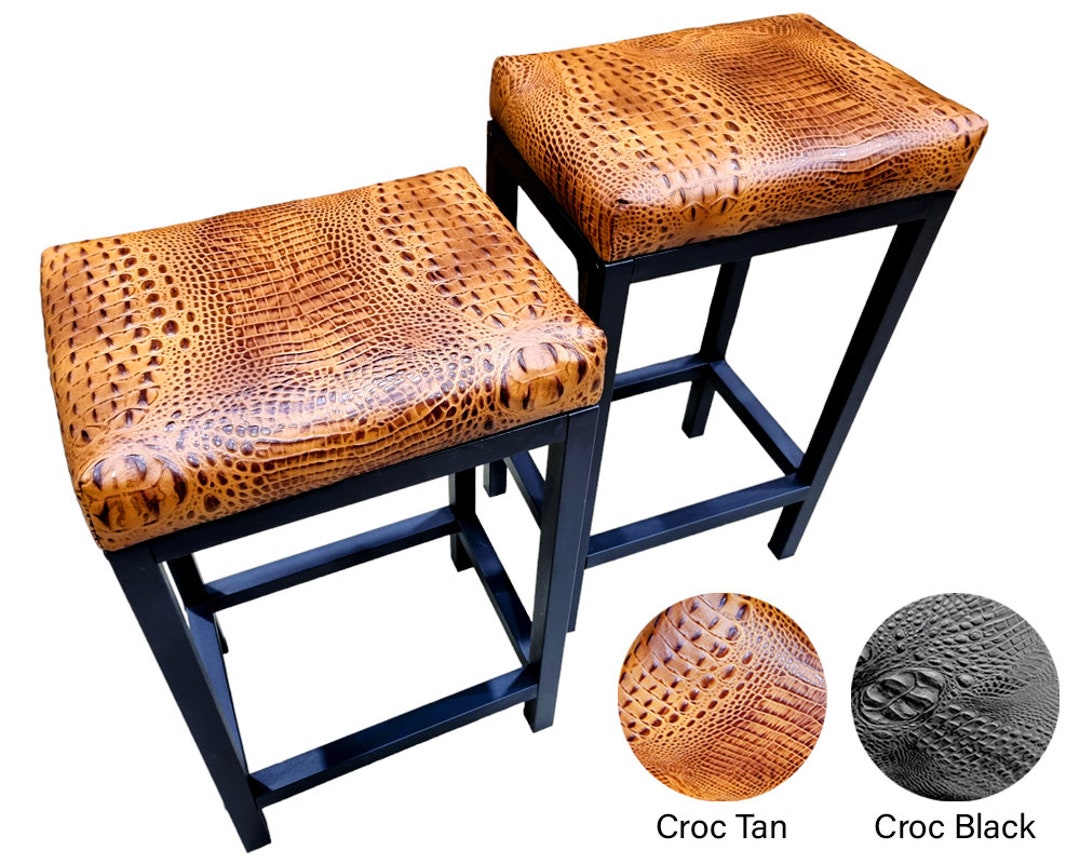 Crocodile Saddle Tan or Black Genuine Leather Counter Stool | Crocodile ...