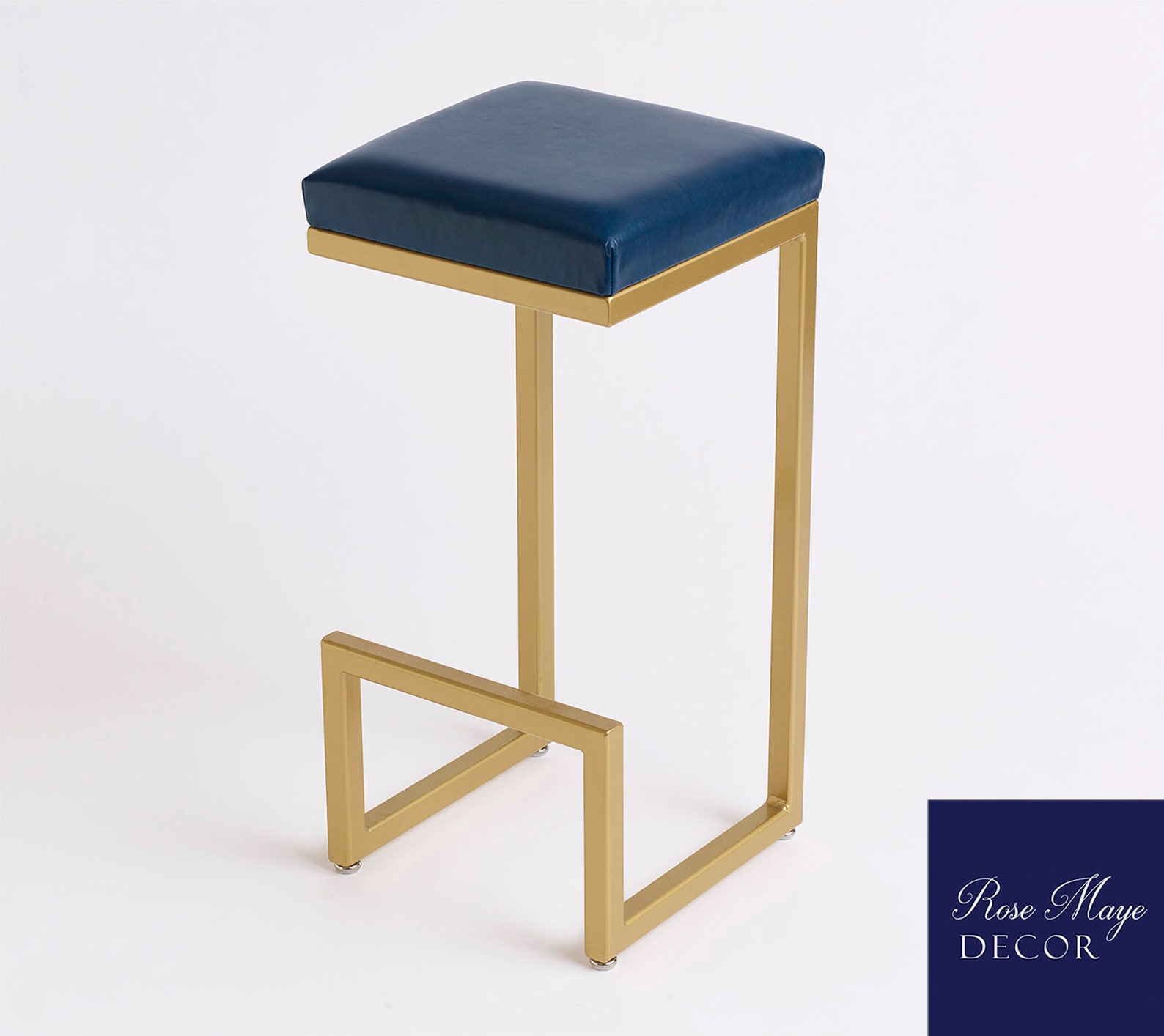 Hand-made Bar Stools in Old Navy Leather / Gold Frames for - Etsy UK