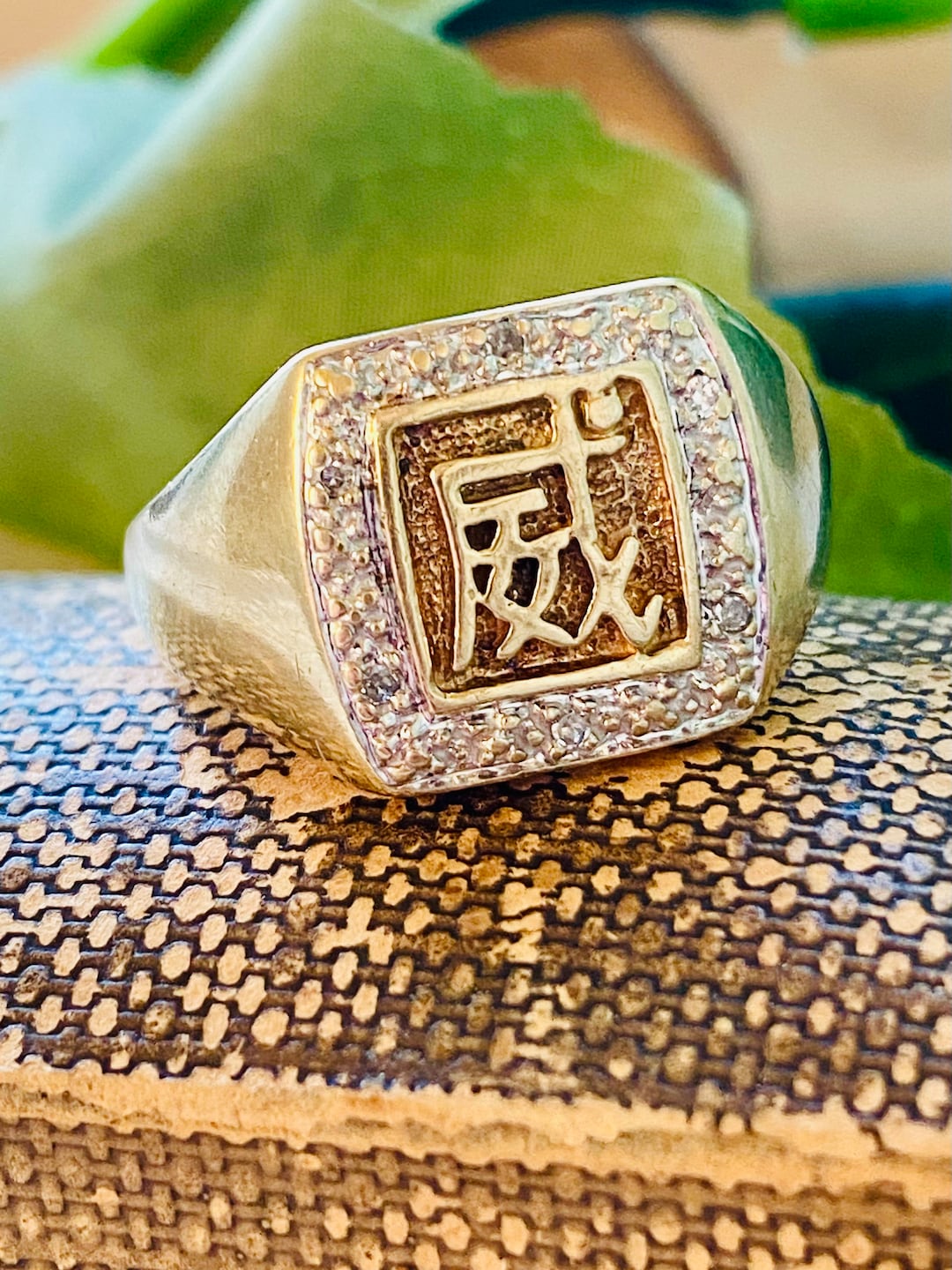 9ct Gold & Diamond Chinese Symbol Ring SIZE V - Etsy