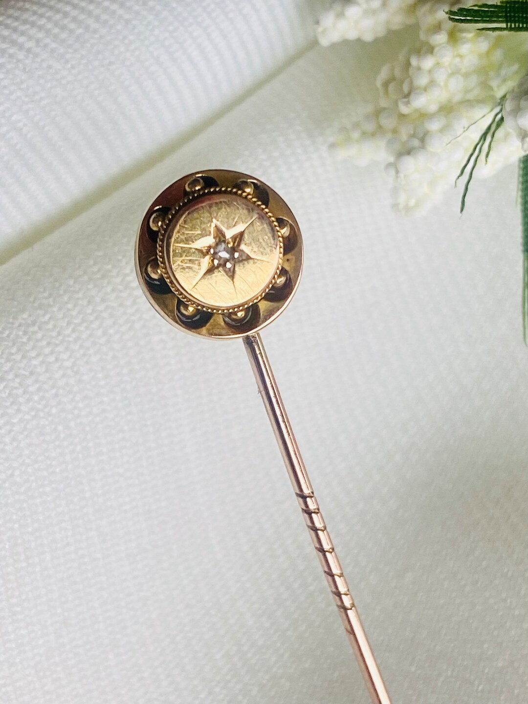 Antique 15ct Gold Diamond Stick Pin - Etsy