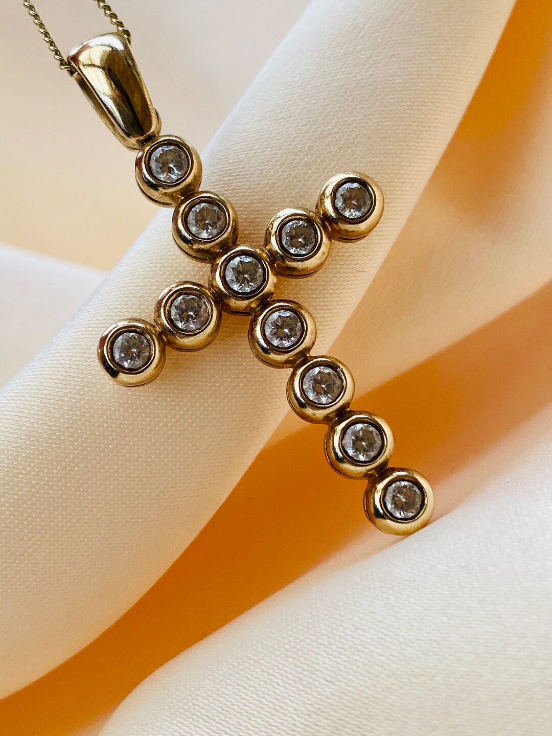 9ct Gold & Cz Large Cross Pendant and Chain - Etsy