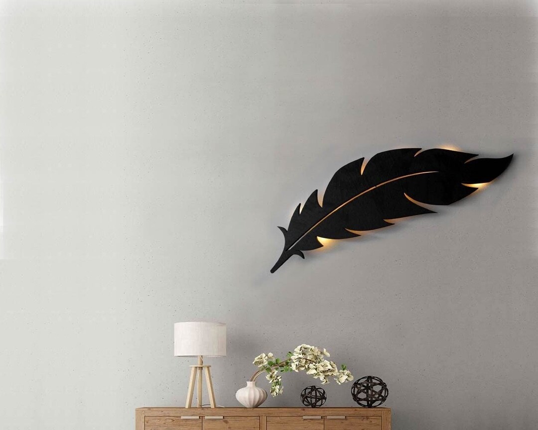 Wand Dekoration Feder (Holz) Wanddeko XXL Deko Wohnzimmer Schlafzimmer ...